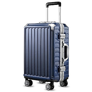 LUGGEX Carry On Luggage with Aluminum Frame, 36L Polycarbonate Zipperless Luggage with Wheels, Hard Shell Suitcase 4 Metal Corner (Navy)