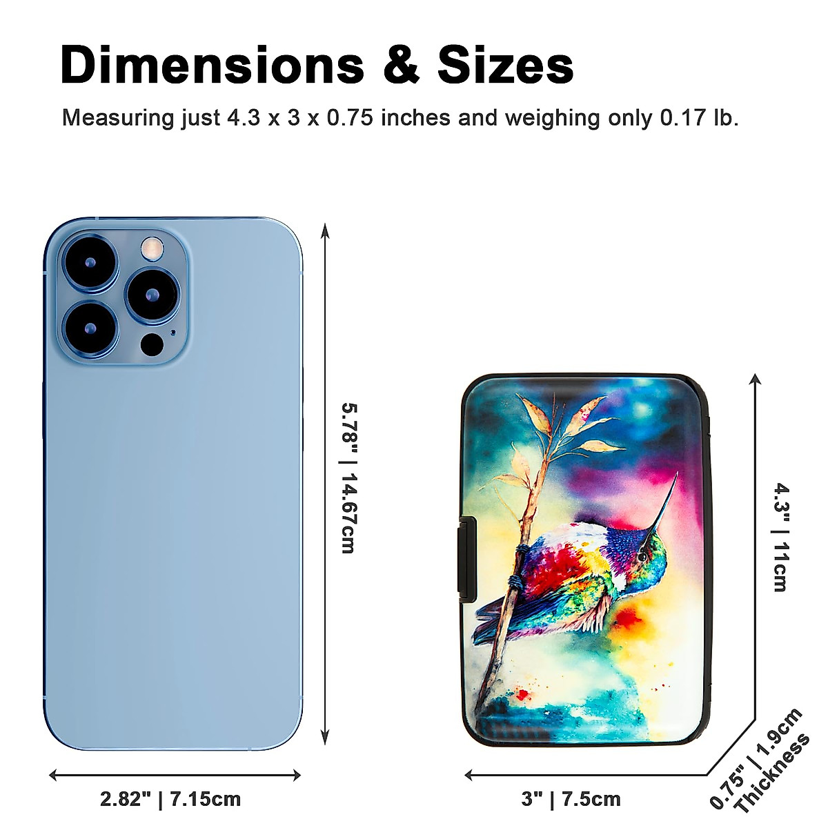 Kaabao Credit Card Holder for Women Men RFID Blocking Wallet Small Business Metal Slim Mini Aluminum Hard Case (Watercolor Painting Hummingbird)