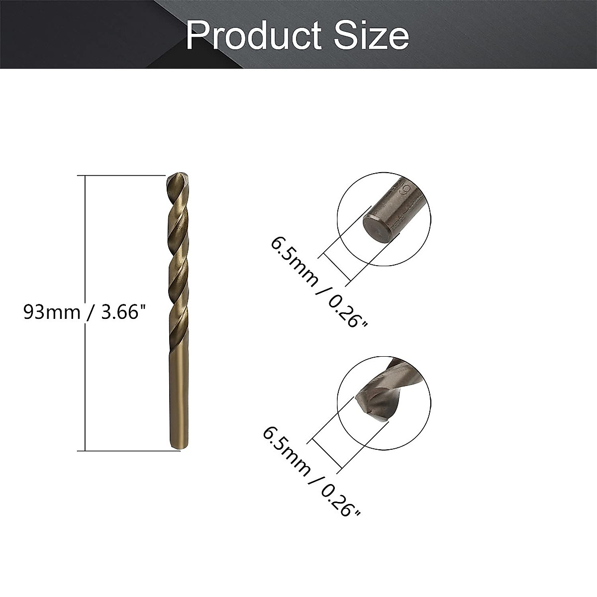 Utoolmart 2Pcs 6.5mm Heat Resistant Twist Drill Bit, Titanium Coated High Speed Steel Bit, M35 Cobalt Steel HSS-CO Grade with Straight Shank, Cut Through Hard Metals, Steel Copper, Aluminum Alloy