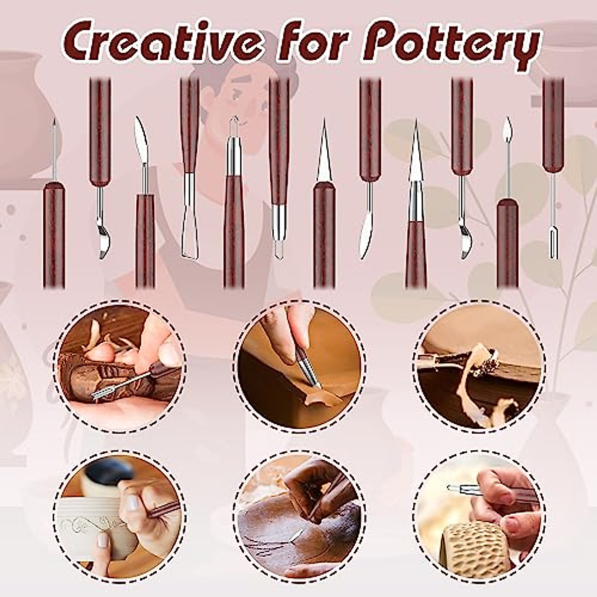 6PCS Clay Tools Sculpting, Double-Sided Polymer Carving Tools Kit, Wood Ceramic Tool Set for Pottery, Air Dry Clay, Polymer Clay, Sculpting, Modeling, Pumpkin Carving, Soap Carving and Supplies