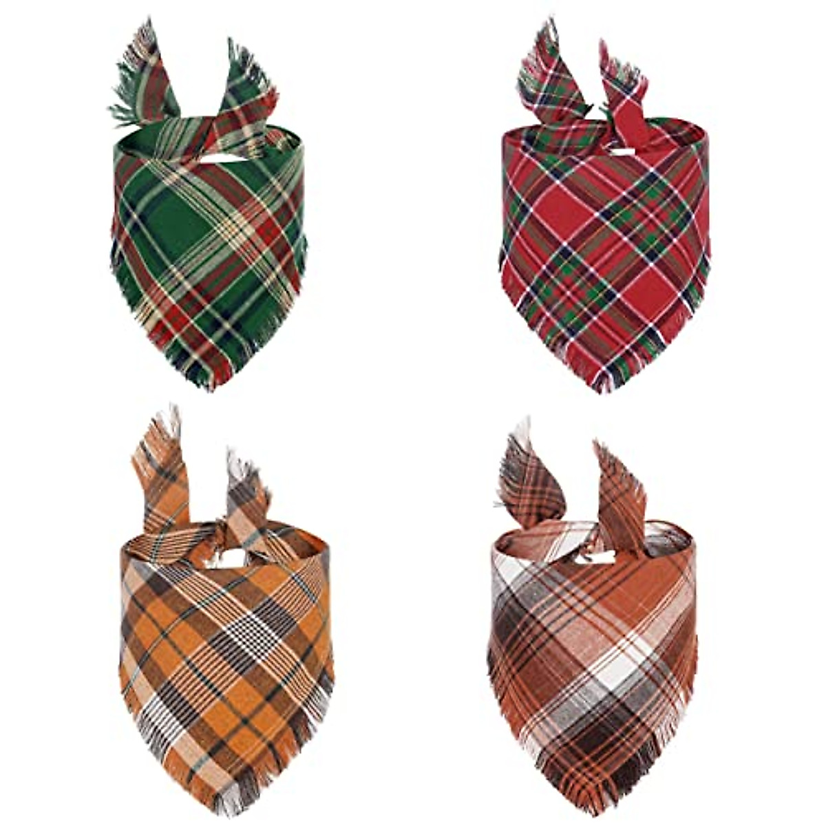 APLSTOW Fall Dog Bandanas 4 Pack, Halloween Thanksgiving Christmas Dog Bandana, Plaid Reversible Triangle Bibs Scarf for Medium and Large Dogs
