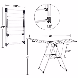 YUBELLES 53.54 * 20.28 * 36.02in Clothes Drying Rack, Gullwing Space-Saving Laundry Rack, Space Saving Laundry Drying Rack, Easy Storage Laundry Indoor and Outdoor Use