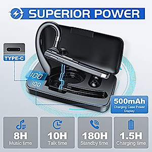 Bluetooth Headphones, Wireless Headset Wireless Headphone with Microphone, Handsfree Single Ear Headset with Case for Driver Trucker Office, Compatible with Android iPhone Laptop Bluetooth Earpiece