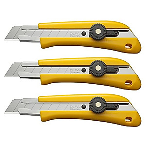 OLFA 18mm Heavy-Duty Utility Knife (BN-L/CP3) - Multi-Purpose Custom Cutting Depth Precision Knife w/Ergonomic Grip Handle & Snap-Off Blade, 3 Pack