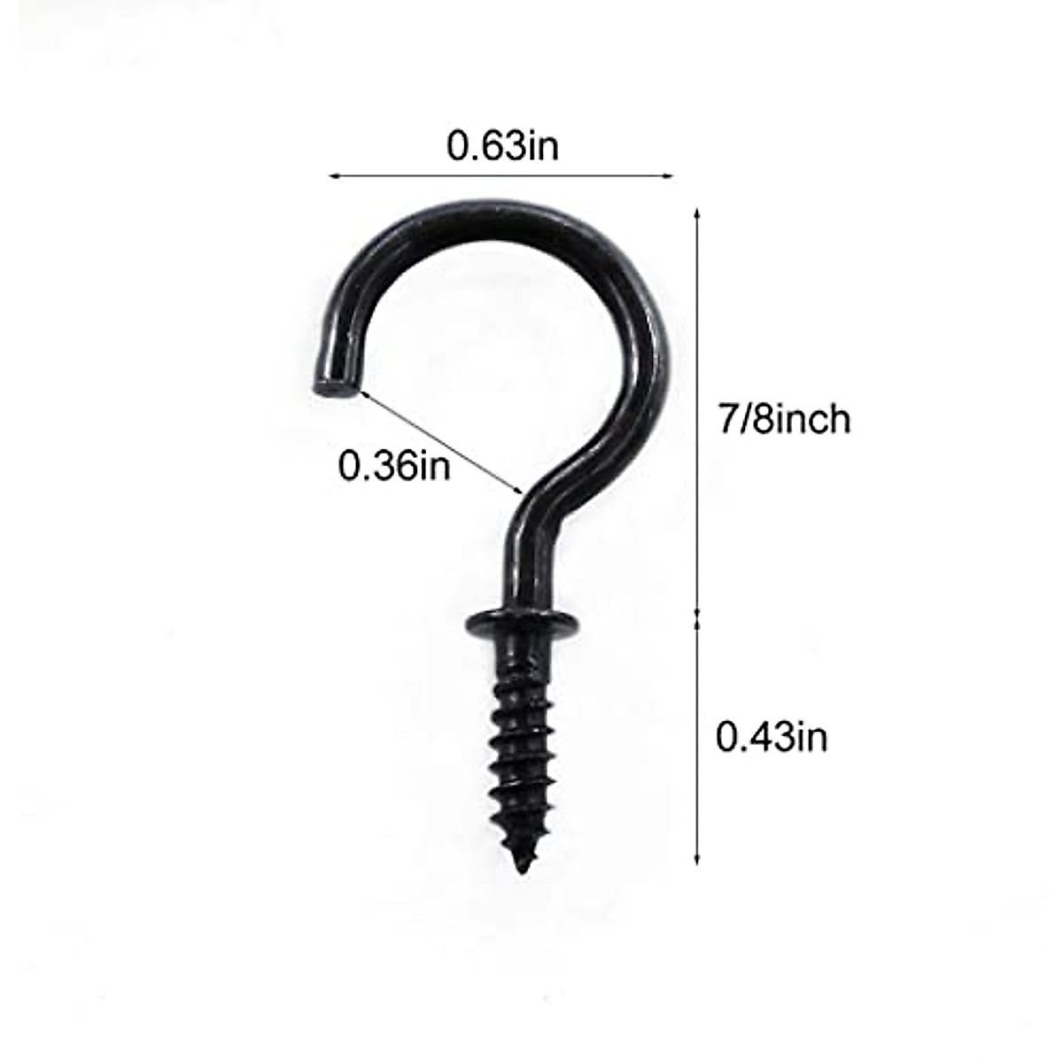 IDEALSV Black Ceiling Hooks 7/8'' Screw-in Light Hooks Hanging Cup Hooks 7/8 Inch (36Pack)