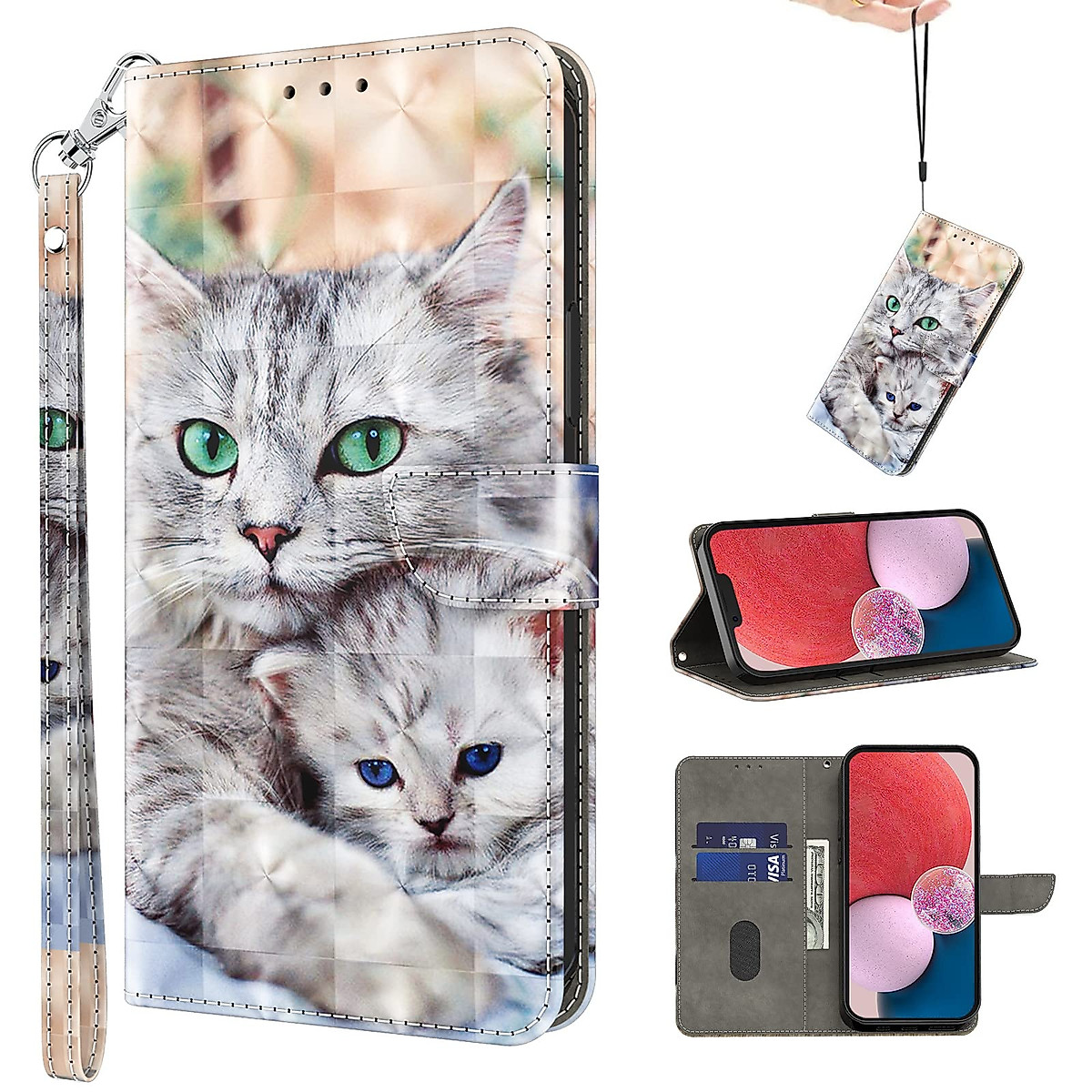 VODEFOX for Oneplus Nord N20 5G Case, Wallet Flip Folio Cute 3D Cartoon Painted PU Leather Case Women Card Slots Kickstand Magnetic Closure TPU Bumper Cover for Oneplus N20 5G - Two Cats