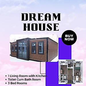 13X20 feet, 20X40 feet Prefabricated Portable House with Glass Doors and Windows for Camping, Outdoor Living, Office, Villa, Guard House, Hotel, Shop Warehouse, Workshop, Luxury House