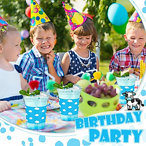 Willinglong 36 Pcs Blue Sky White Clouds Birthday Party Supplies 12 oz Cartoon Story Plastic Thick Clear Cups Disposable Plastic Cups for Birthday Baby Shower Blue Party Decorations