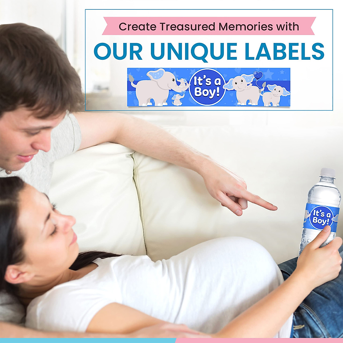 Super Cute, Waterproof, It's a Boy Water Bottle Baby Label 24PK. Fun, Unique Elephant Party Favor Designs. Durable, Blue Favors for Showers, Sprinkles or Gender Reveals. Great Drink Labels Guests Love