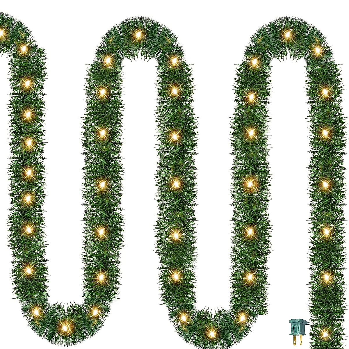 FUNPENY Christmas Decoration 15 FT Prelit Artificial Christmas Garland with 35L Mini String lights for Home Wedding Fireplace Party Christmas