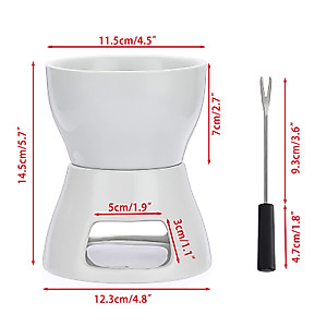 BSTKEY 400ML Ceramic Butter Warmer Set with 4 Forks, Fondue Pot Melting Pot Set, Melt Hot Pot Bowl Set For Cheese Chocolate Butter Caramel