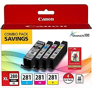 Canon PGI-280XL PGBK/CLI-281CMY, 50 Sheets PP-301 Combo Pack Compatible to TR8520, TR7520, TS9120 Series,TS8120 Series, TS6120 Series, TS9521C, TS9520, TS8220 Series, TS6220 Series