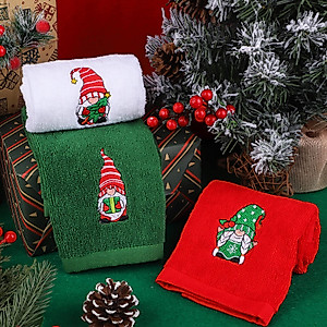 MCEAST 3 Pack Christmas Hand Towel 17.7 x 12.6 Inches Soft Wash Cloths Holiday Design Pure Cotton Towels for Bathroom, Home, Kitchen Drying and Cleaning (Red, Green, White)