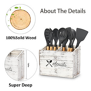 Kitchen Utensil Holder Organizer with 2 Compartments,Wood Flatware Silverware Organizer Rustic Farmhouse Utensil Caddy for Countertop Decor,Wall Mounted Kitchen Organizer and Storage Cutlery Caddy