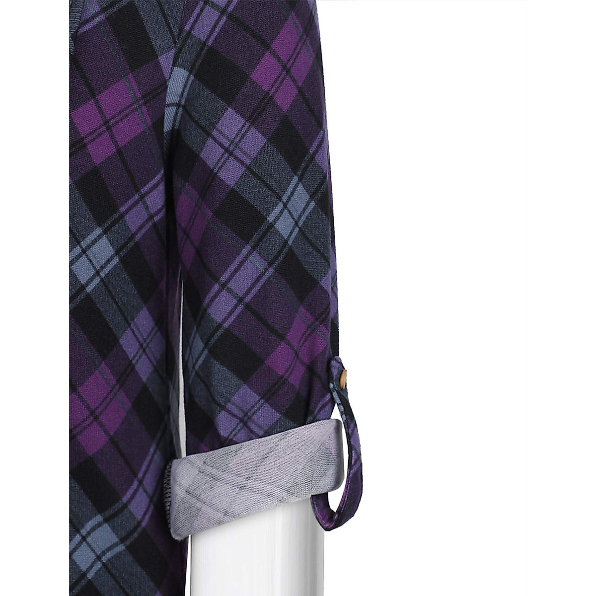 Cyanstyle Women's Long Sleeve Henley V-Neck Button Sweatshirt Tunic Hoodies Casual Pullover with Drawstring Purple Plaid Medium