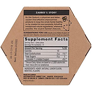 Zarbee's Naturals 99% Honey Cough Soothers, Lemon Flavor, 14 Count