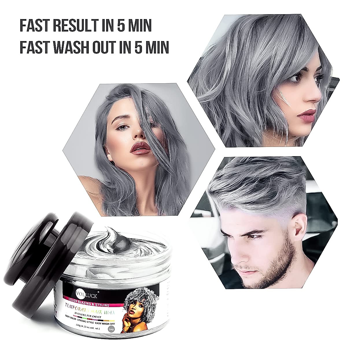 VOLLUCK Temporary Hair Color Wax, Sliver Gray HairWax Color Natural Hair Dye Hair Styling Clays Ash for Halloween，Christmas, Cosplay, Party 4.23 oz (Sliver Gray)…