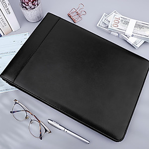 Antner Zippered 7 Ring Business Check Binder Portfolio for 3-Up Business Size Checks, PU Leather 7 Ring Checkbook Binder 600 Checks Capacity for 9 × 13 Inch Sheets, Built-in Storage Organizer, Black