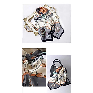 ANDANTINO 100% Pure Mulberry Silk Scarf for Hair-27''x27''- Women Men Neck Scarves- Digital Printed Headscarf(Pink & Light Gray)