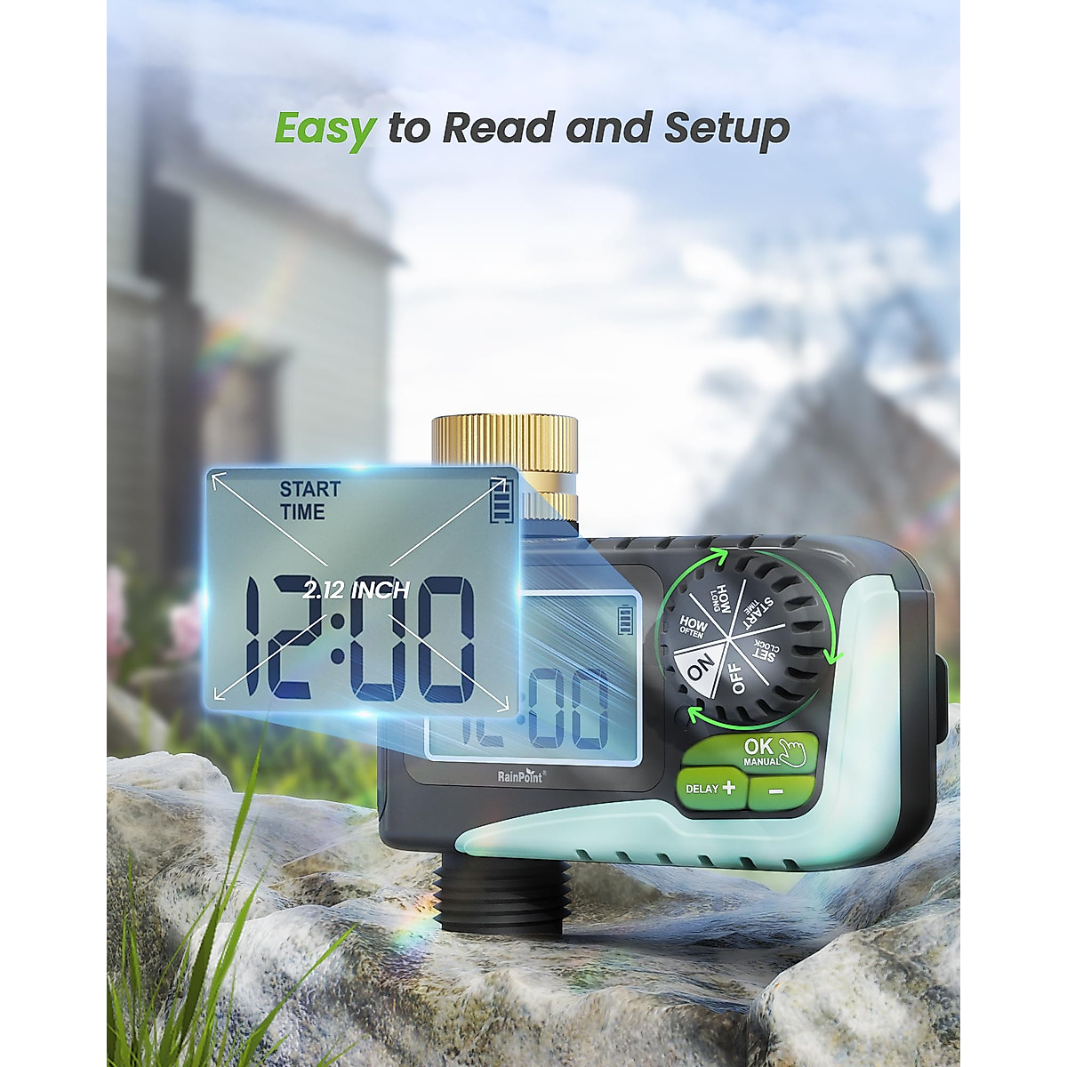 RAINPOINT Sprinkler Timer Outdoor Brass Swivel, Water Timer for Garden Hose Faucet Timer, Programmable Watering Irrigation Timer V2, 2024 Release