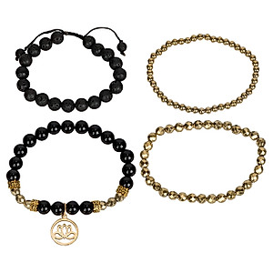 SPUNKYsoul Lotus New Beginnings Bracelet Hematite for healing Stack Bracelet Set Collection