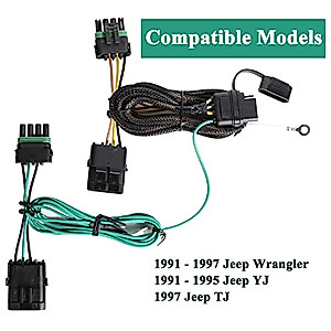 Oyviny Custom 4 Pin Trailer Wiring Harness for 1991-1997 Jeep Wrangler/1997 Jeep TJ/1991-1995 Jeep YJ