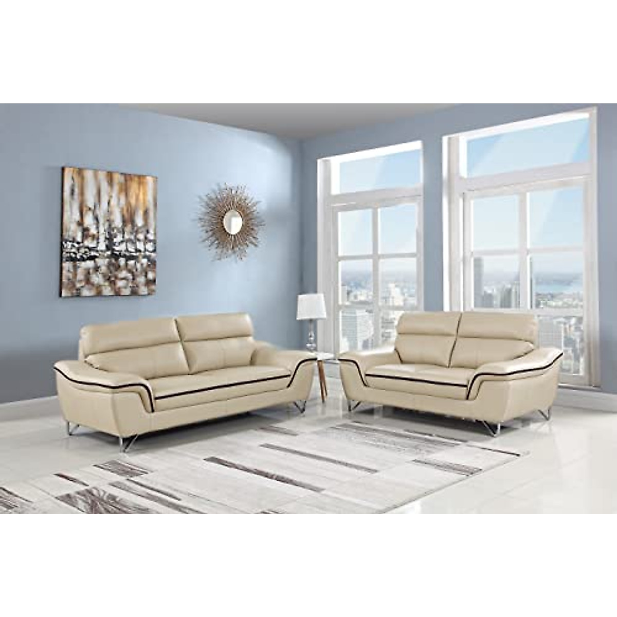 Blackjack Furniture Bailey Leather Match Upholstered Living Room Loveseat, Beige