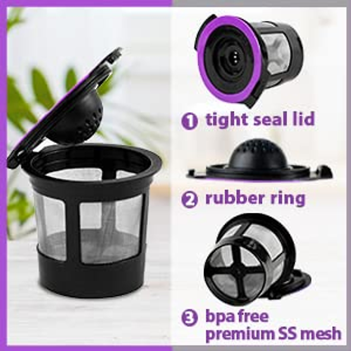 Podmate Reusable K Cup Coffee Pods with Disposable Coffee filters Fit for Keurig, 2 Pack Refillable k cups+100 Counts Single Serve Coffee Filters for K cup