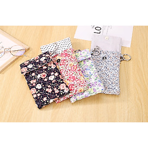 Hongeely Soft Glasses Case Double Eyeglass Case Sunglasses Travel Pouch for Women Men with Key Chain (Floral pattern - Grayish blue)