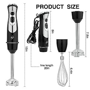 𝐑𝐇𝐘 Electric Immersion Hand Blender Blender Mixer 𝟓 𝐢𝐧 𝟏 hand blender Electric Immersion with Stainless Steel Blades 500W power, with 4 Interchangeable blades, suitable for vegetables, fruits, milkshakes, coffee.