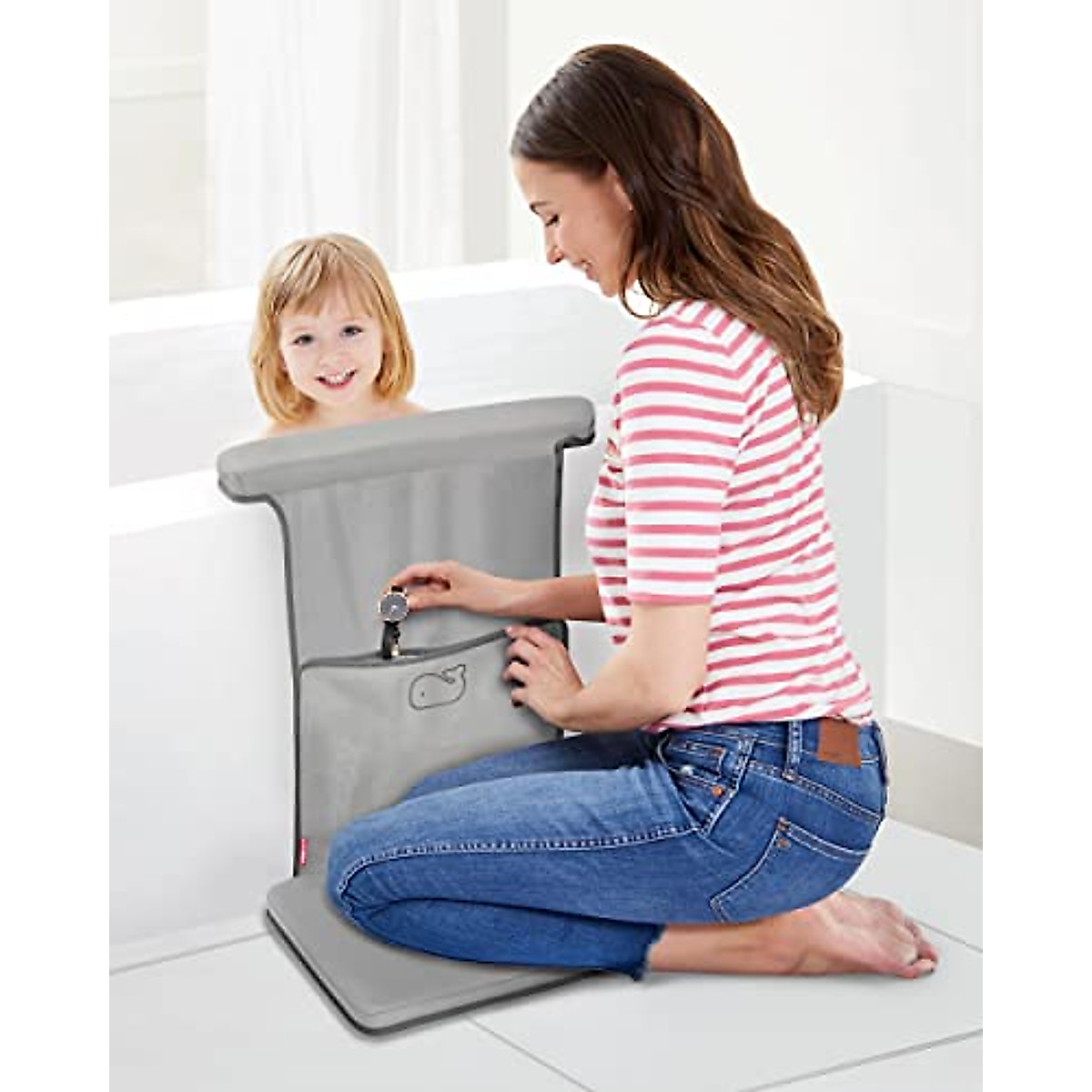 Skip Hop Baby Bath All-in-One Elbow Saver and Kneeler, Moby, Grey