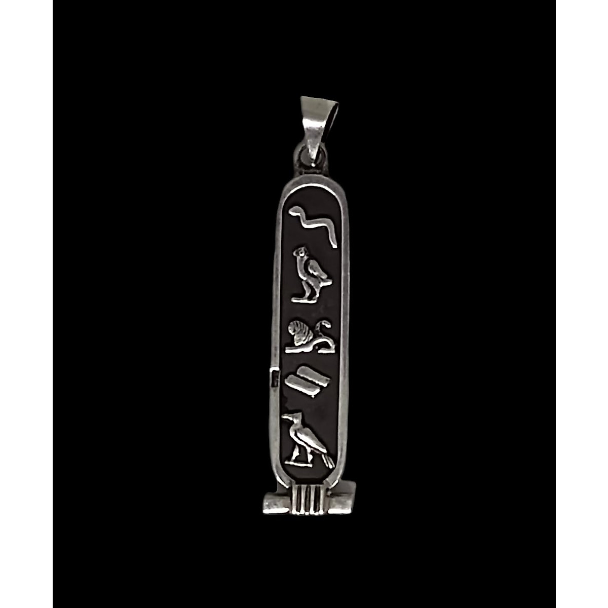 FAMA.store Customize Personalized pendant Egyptian Cartouche Necklace Oxidized Sterling Silver one Side Translate into Hieroglyphs Handmade in Egypt (1.75 inch (4-5 Letters))