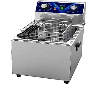 Iproods Electric Deep Fryer with Basket and Lid, Stainless Steel 10.5QT Kitchen Frying Machine for Commercial and Home, with Temperature and Timing Adjustable, 110V 1800W (10.5QT)