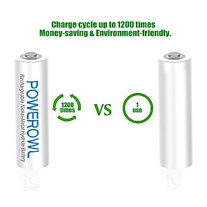 POWEROWL 8 Bay AA AAA Battery Charger (No Adapter)+ AAA Rechargeable Batteries 1000mAh 1.2V - 12 Pack