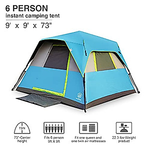 EVER ADVANCED 6 Person Blackout Camping Tent Instant Cabin Tents for Family with Rainfly, 60s Easy Setup, Water-Resistant, Blue