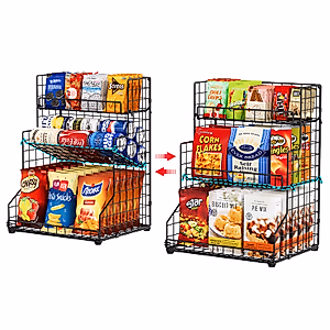 X-cosrack 3-Tier Food Packet Organizer Rack Bins with Adjustable Tilting Design for Pantry Storage,Metal Wire Snack Spice Holder for Kitchen Bathroom Cabinets Countertops
