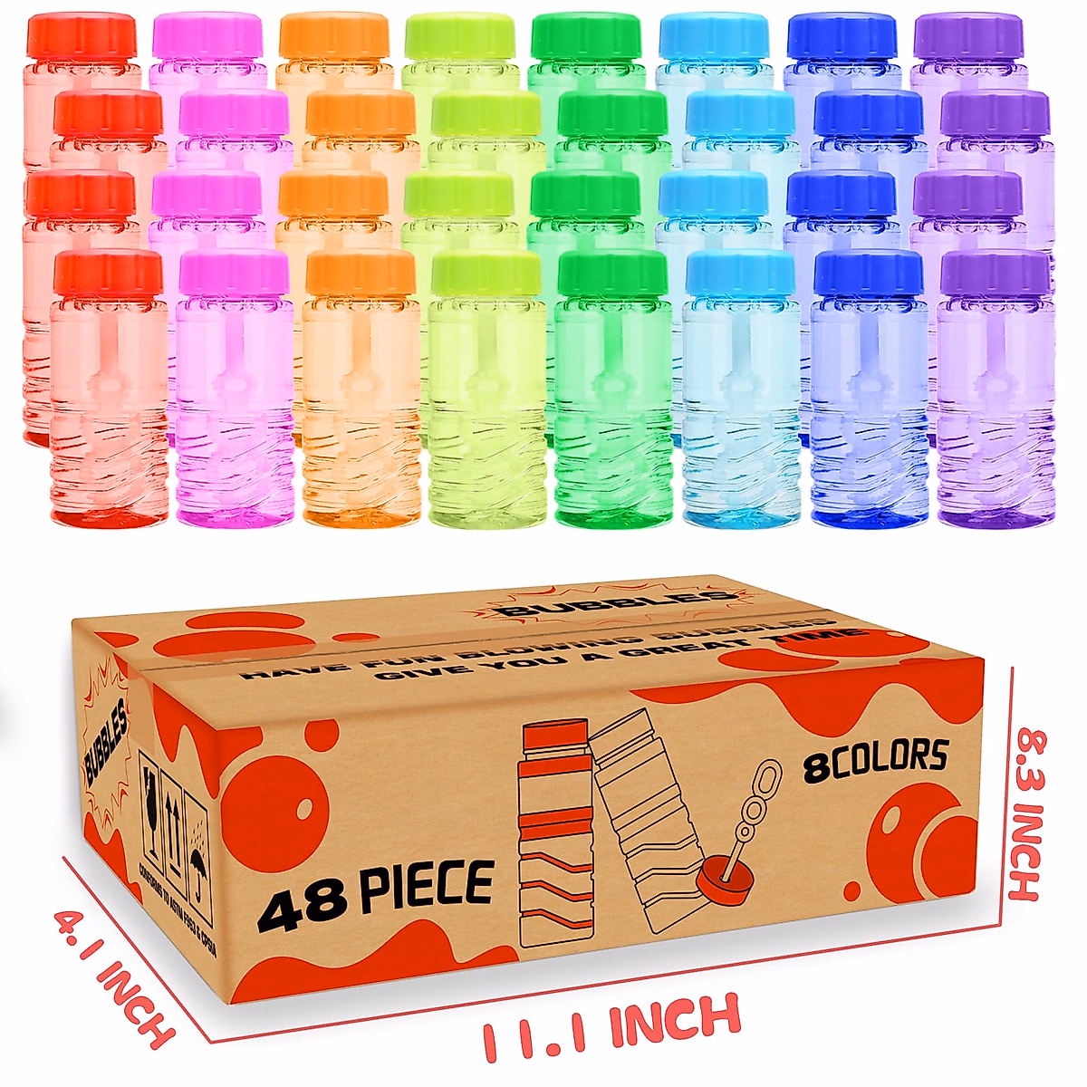 48 Pack Bubble Bottle with Wand Attached to the Cap (8 Colors), Bubbles Bulk Set for Kids Party Favors, Blower Bubbles Refill Toy for Toddler Summer Outside, Birthday Gift, Goody Bag Stuffers Supplies