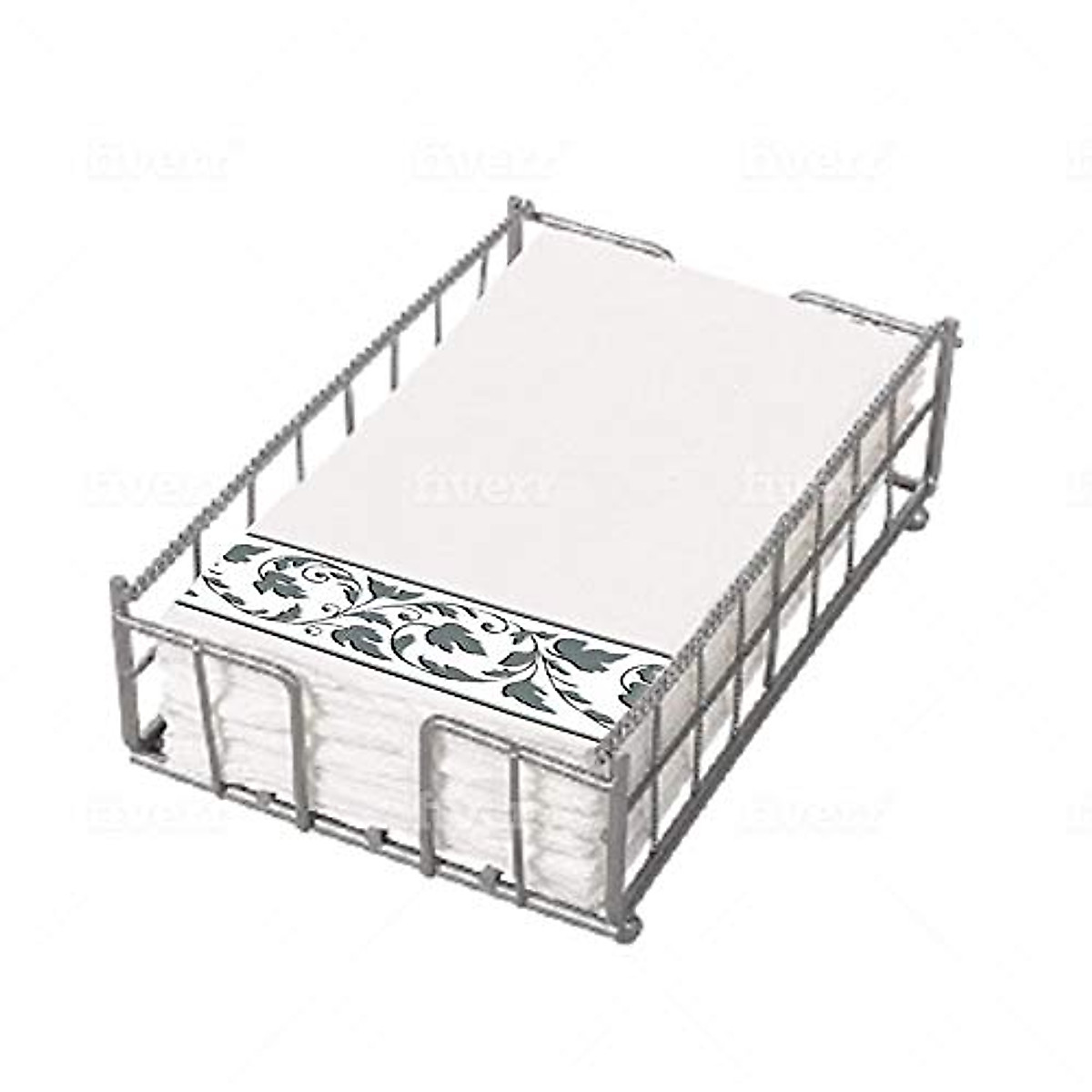 Silver Guest Towel Napkin Holder Caddy and Premium Quality Everyday Bathroom Guest Towels Bundle (Silver Border)