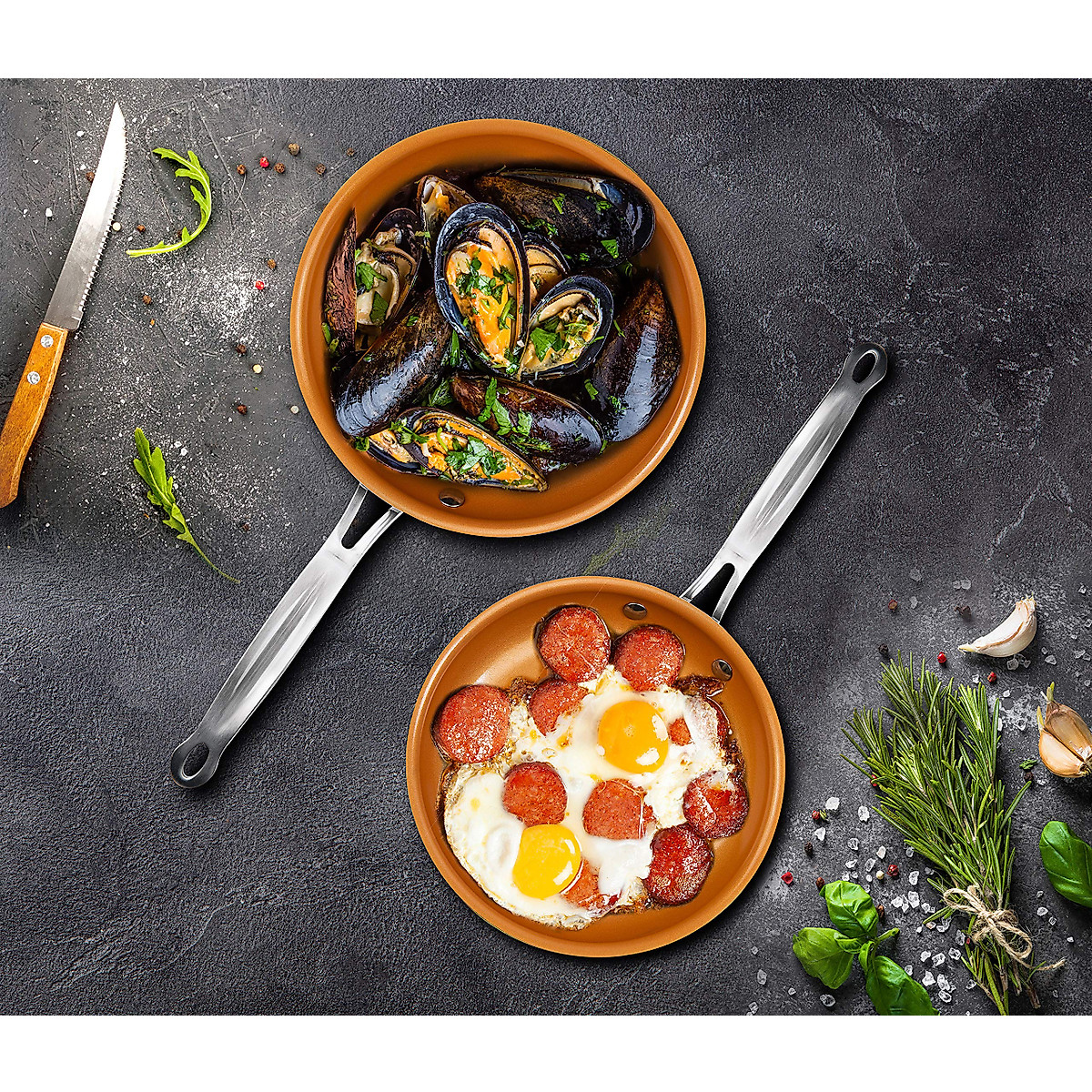 MasterPan Copper Tone 8 and 9 inch Ceramic Non Stick Frying Pan, 2-PACK (MP-160)