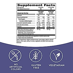 Nature’s Way Sambucus Elderberry Gummies for Kids, Immune Support Gummies*, with Vitamin C and Zinc, Delicious Berry Flavor, 60 Gummies