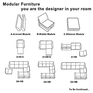 HONBAY Square Ottoman Module for Modular Sectional Sofa, Storage Ottoman Footrest and Seat Cube, Bluish Grey