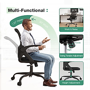Novilla Home Office Computer Desk Chair, High Back Ergonomic Desk Chair with Adjustable Lumbar Support and Height, Swivel Task Chair with Flip-up Armrests, Black