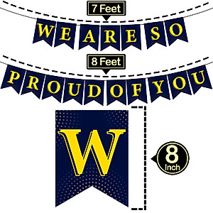XtraLarge, We Are So Proud Of You Banner - No DIY Required, Graduation Banner | Gold and Blue Graduation Party Decorations 2023 | Blue and Yellow Graduation Backdrop for 2023 Graduation Decorations