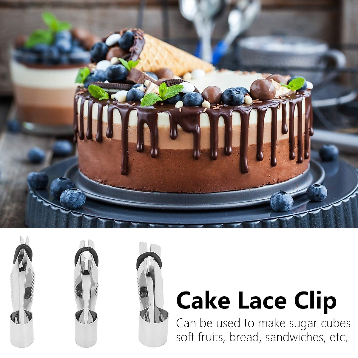 Stainless Steel Cake Lace Clips, 3Pcs Portable Cake Decorating Clamps Fondant Lace Clips Mould DIY Baking Tools 2 x 9cm/0.8 x 3.5in