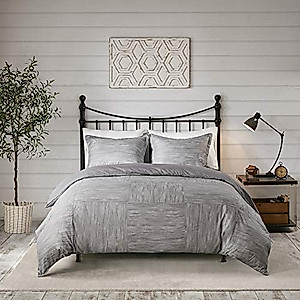 Madison Park Walter Duvet Set - Luxe Seersucker Print Modern Design, All Season Bedding, Matching Shams Grey Full/Queen(90"x90") 3 Piece