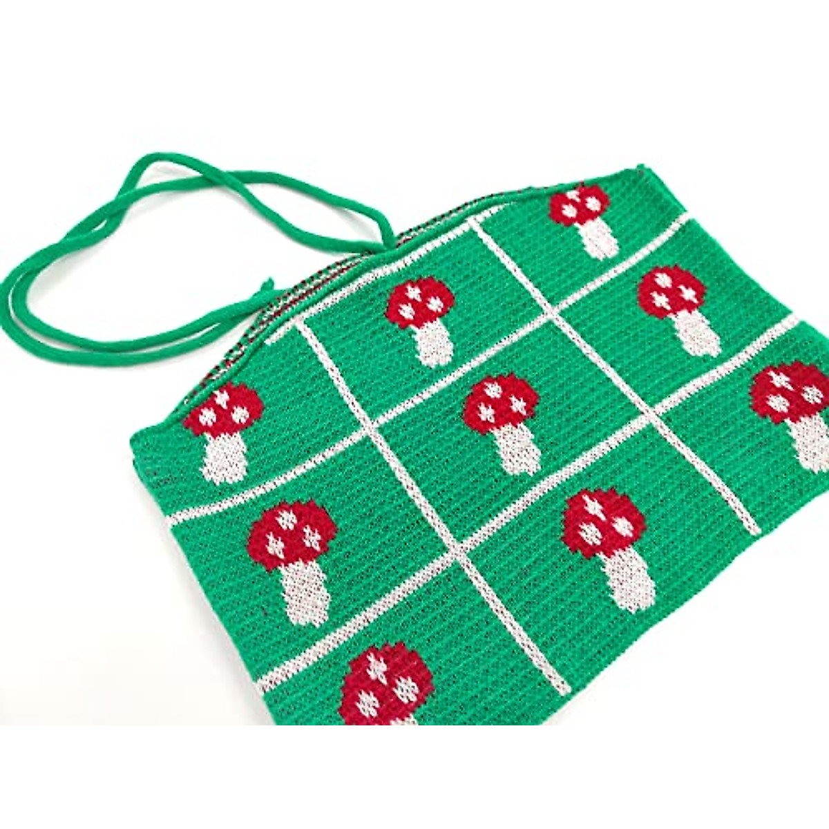 Women’s Knit Crop Tank Top Halter Neck Cute Mushroom Graphic Backless Crochet Summer Cami Top Green