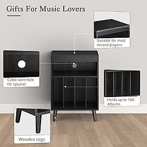 Mazefur Concealment Furniture with Clearance Price, Record Player Stand Table with Wood Leg, Turntable Stand with Vinyl Storage Holds up to 160 Albums with Hidden Compartment, Black Cabinet with Leg