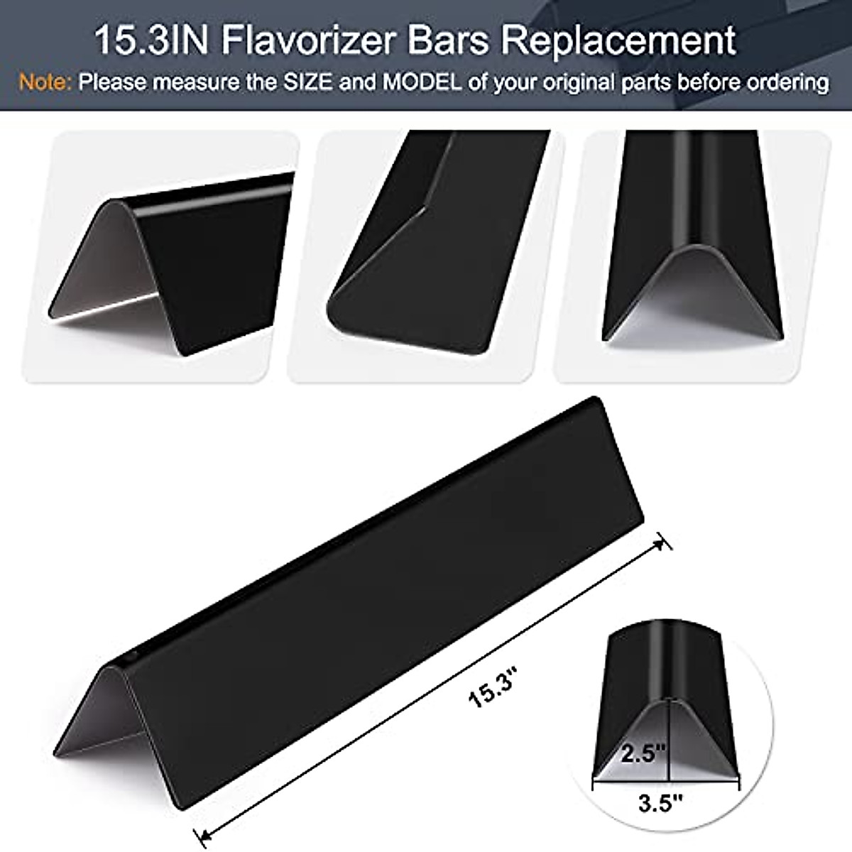 15.3" 7635 Porcelain-Enameled Flavorizer Bars for Spirit 200 Series Gas Grills, Spirit E210, S210, E220, S220 with Front Control Knobs, Set of 3 Heat Plates Flavorizer Bars Replacement for Weber 7635