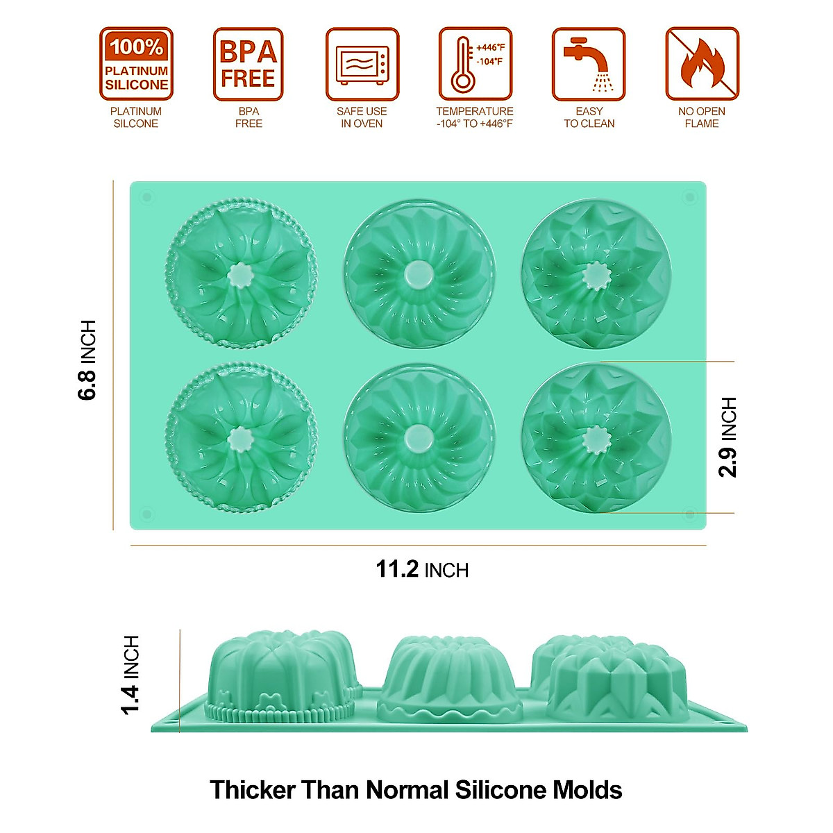 HUAKENER 2 Pcs Mini Bundt Cake Pan, 6-Cavity Fluted Tube Cake Pan, Non-stick Silicone Baking Mold for Cupcakes, Donuts, Cornbread, Brownies, Jellies