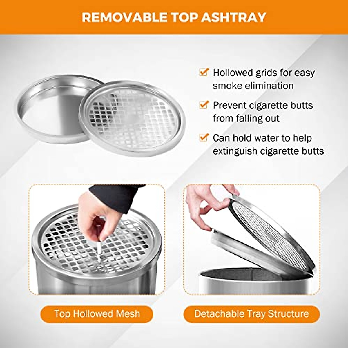 BEAMNOVA Bundle Metallic 15 x 31.5 in + Metallic 9.8 * 2.4 in Trash Can Outdoor Indoor Garbage Enclosure with Lid Inside Barrel Stainless Steel Industrial Waste Container